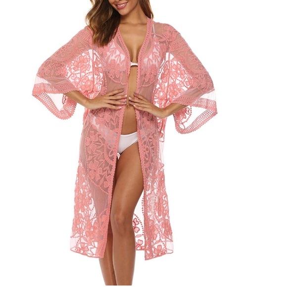Swim One Size Lace Cardigan Crochet Sheer Cover Ups Poshmark